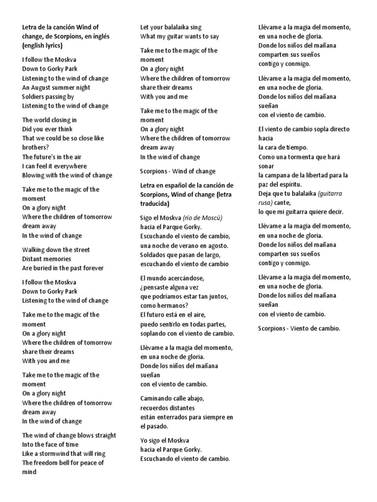 Letra de La Canción Wind of Change | PDF | Música grabada
