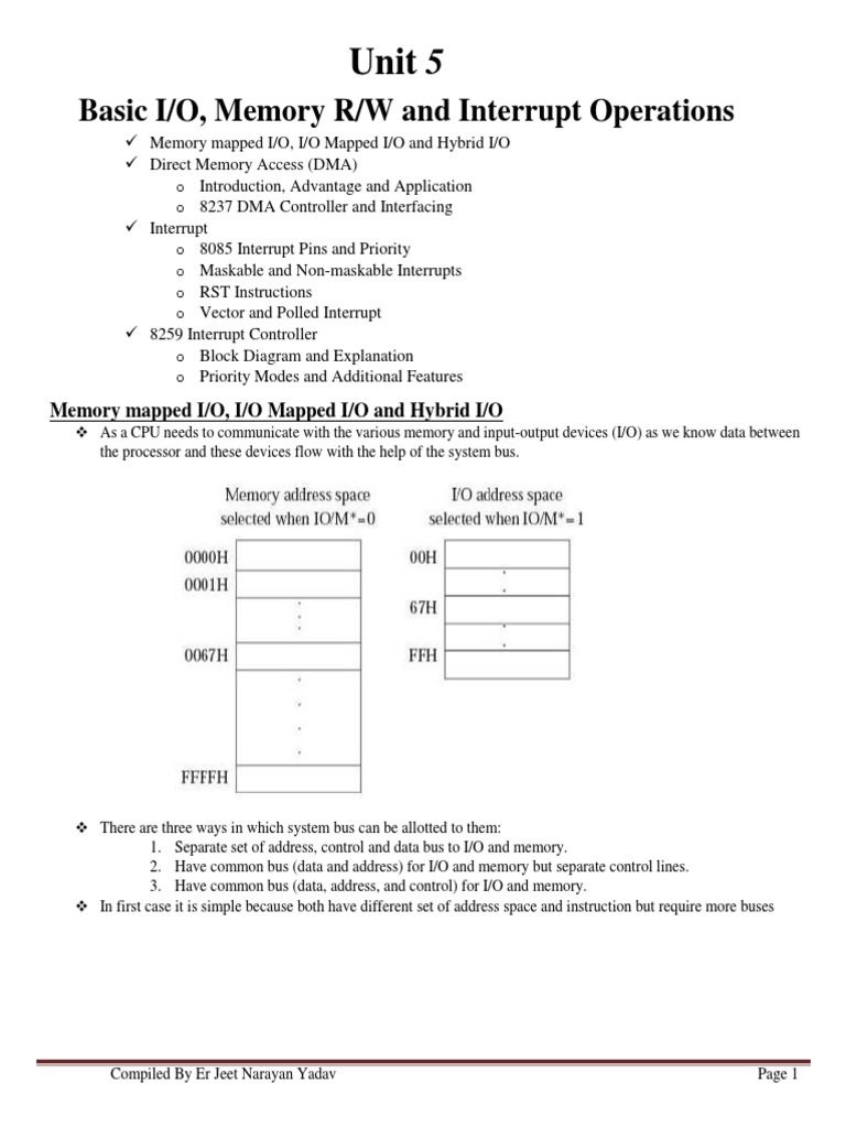 Basic IO, Memory RW and Interrupt Operations | PDF | Input/Output | Central Processing Unit