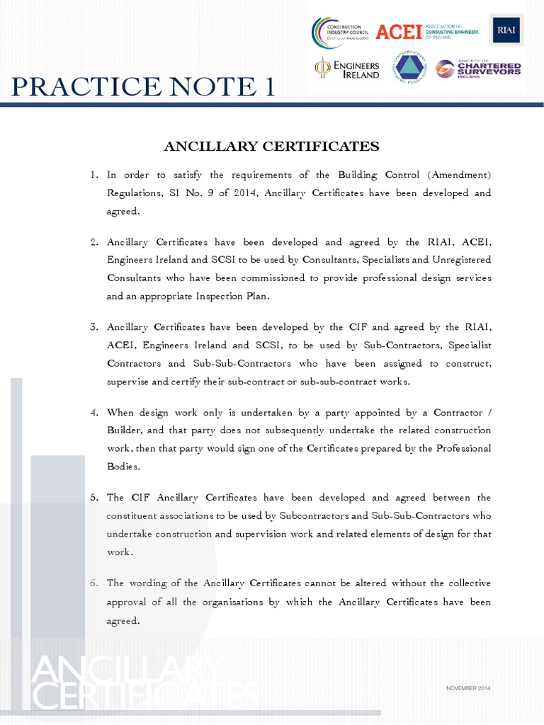 Practice Note 1: Ancillary Certificates | PDF | Architect | Regulatory ...