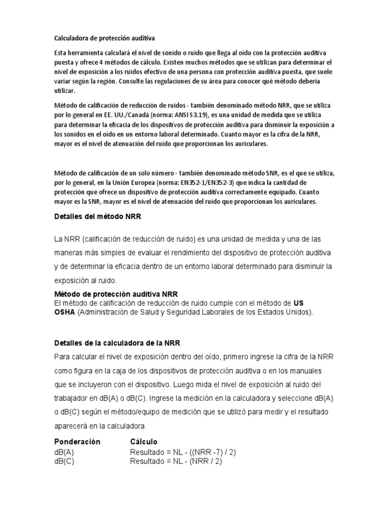 Calculadora de Protección Auditiva | PDF | Decibel | Sonido