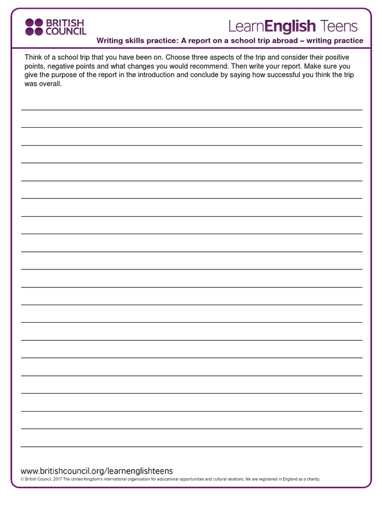 Writing Skills Practice: A Report On A School Trip Abroad - Writing ...