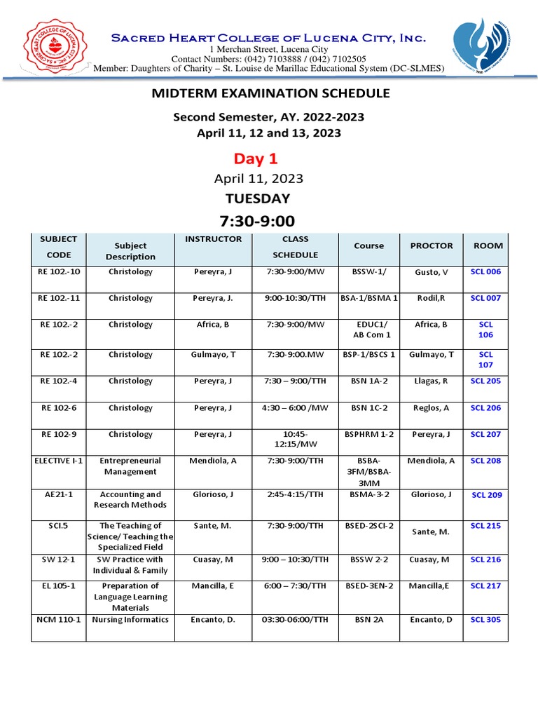 Midterm Examination Schedule: Tuesday | PDF | Health Care