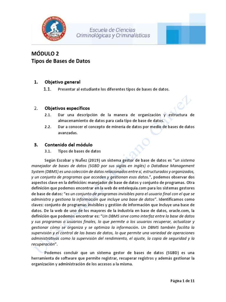 Módulo 2, Tipos de Bases de Datos | PDF | Bases de datos | Procesamiento de datos