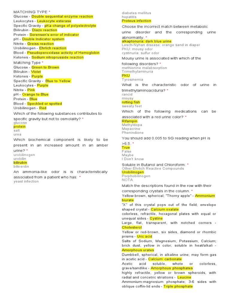 Urinalysis Reactions & Interpretations | PDF | Urine | Chemistry
