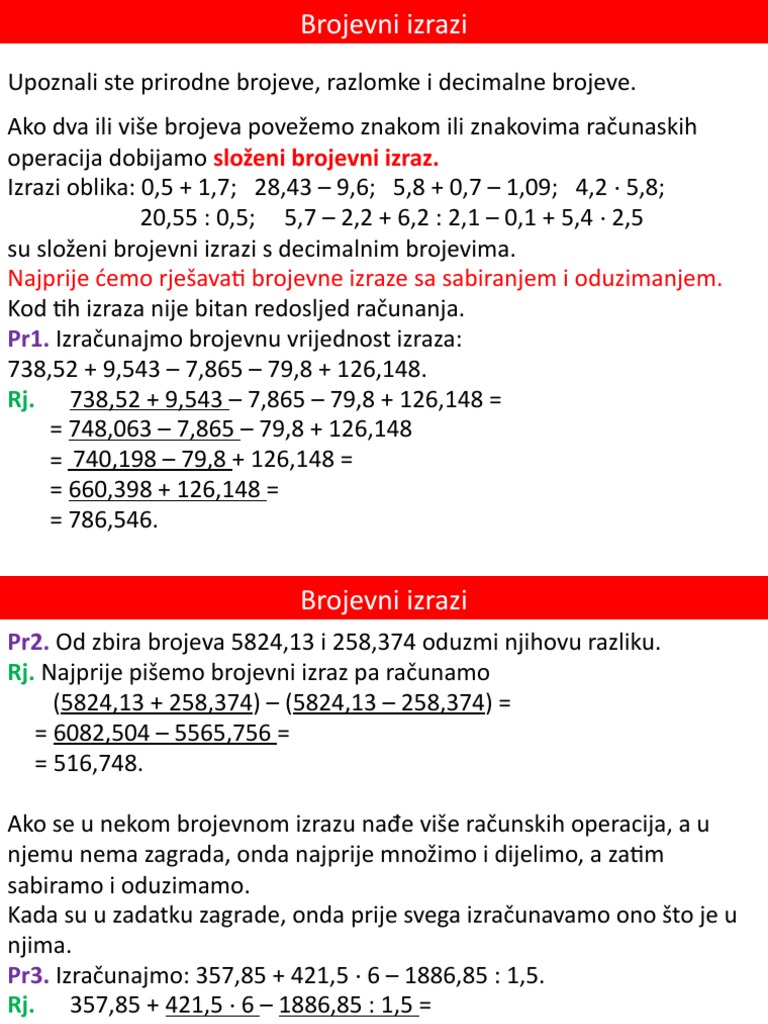 Brojni Izrazi - Jednacine - I - Nejednacine | PDF