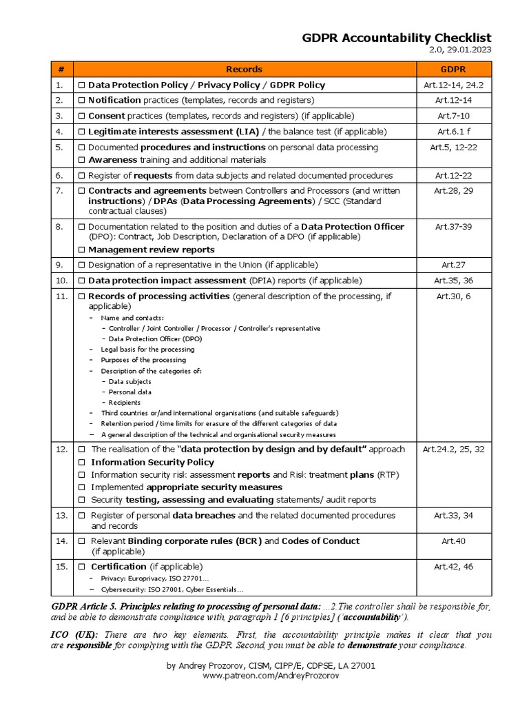GDPR Accountability Checklist 2023 | PDF | Computer Security | Security