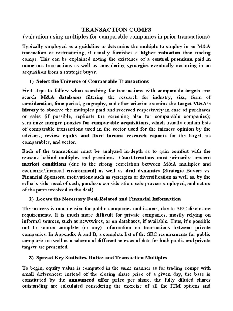 Transaction Comps | PDF | Mergers And Acquisitions | Stocks