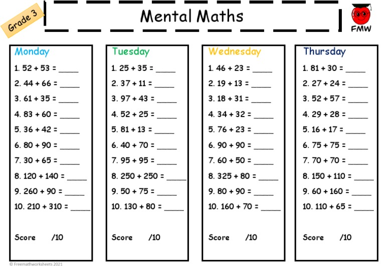 Daily Mental Maths Practice Worksheets | PDF