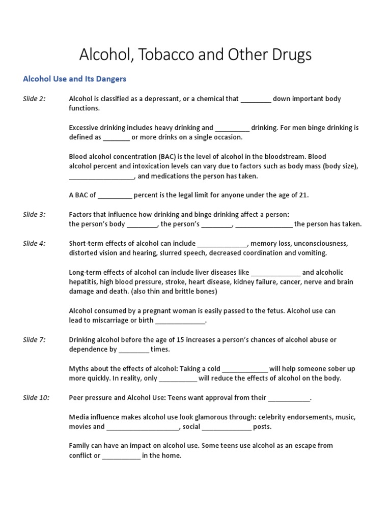 Unit 1 Alcohol Tobacco Drugs Notes | Download Free PDF | Alcoholism ...