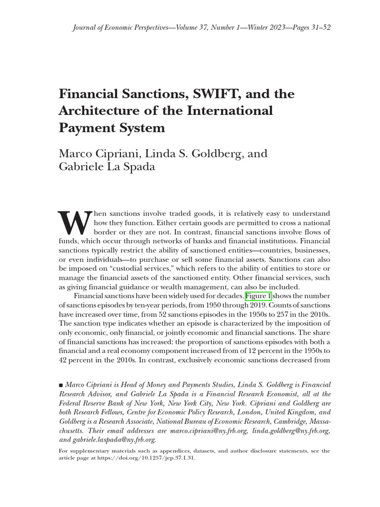 Financial Sanctions, SWIFT, and The Architecture of The International ...