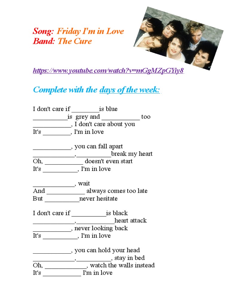 Friday Im in Love - The Cure - Days of The Week | PDF