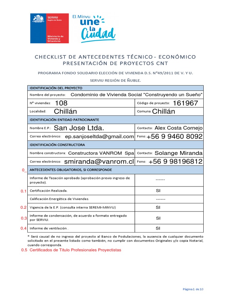 108 161967 Chillán Chillán San Jose Ltda.: Checklist de Antecedentes ...