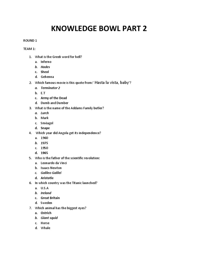 Knowledge Bowl Part 2 | PDF