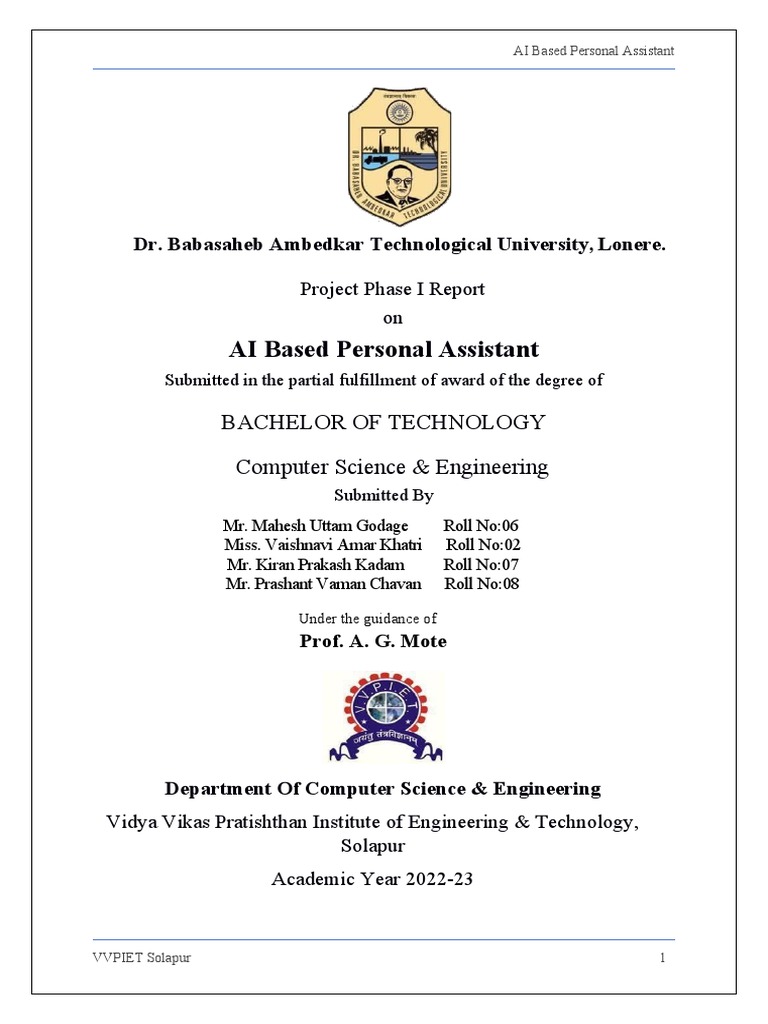 AI Based Personal Assistant: Bachelor of Technology Computer Science & Engineering | Download ...