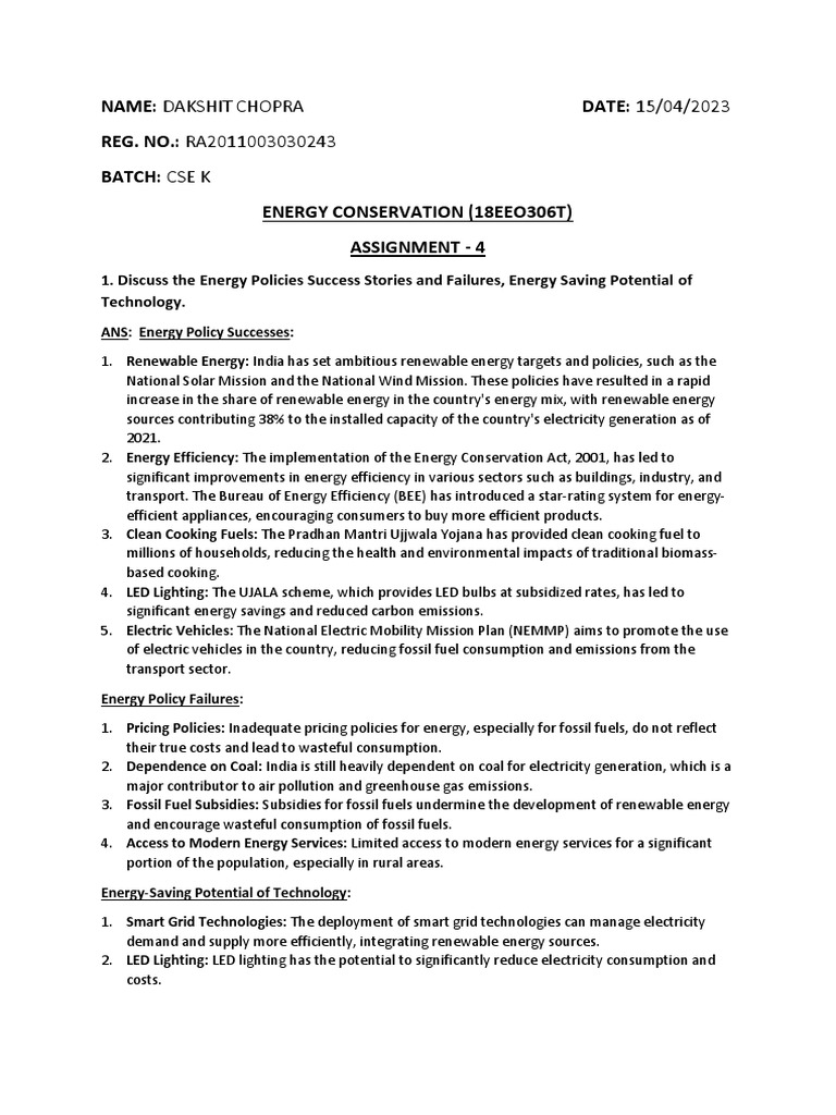 Assignment-4 Energyconser | Download Free PDF | Renewable Energy ...