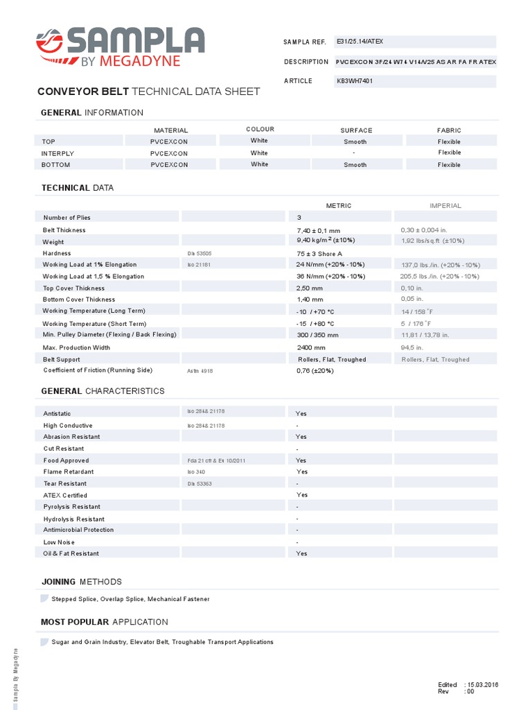E3125.14atex - Pvcexcon 3F24 W74 V14V25 As Ar Fa FR Atex | PDF | Belt (Mechanical) | Materials