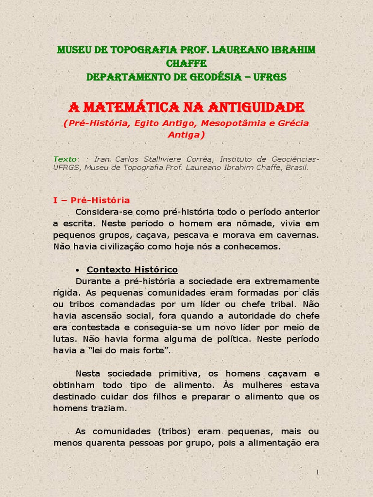 A Matemática na Antiguidade: Pré-História, Egito Antigo e Mesopotâmia ...