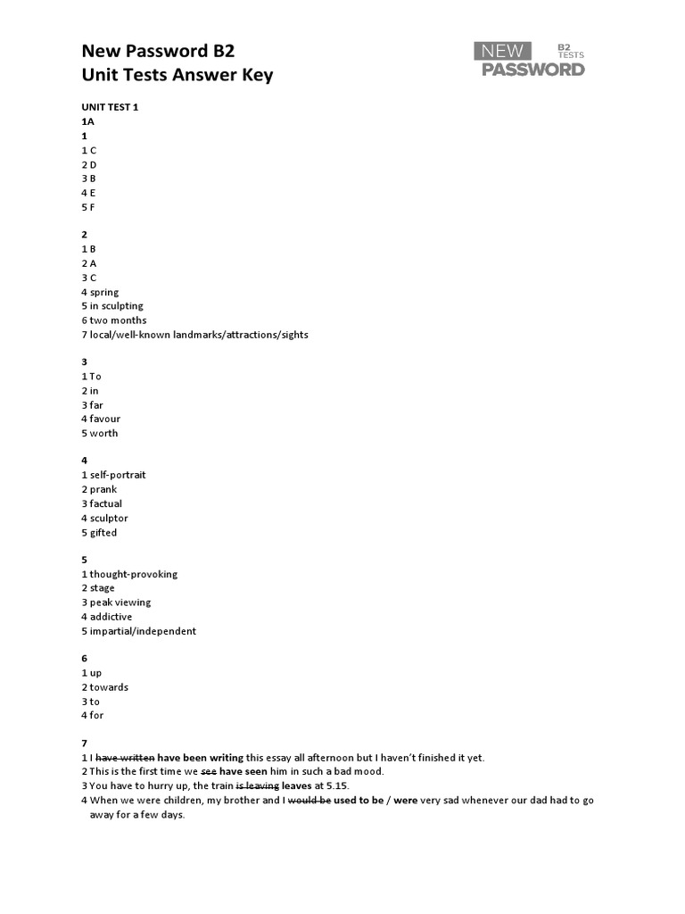 New Password B2 UT Answer Key | PDF