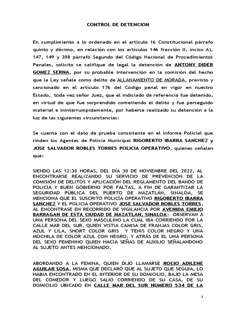 Control De La Detencion Y Pautas Terminadas Detenido Pdf Mandato