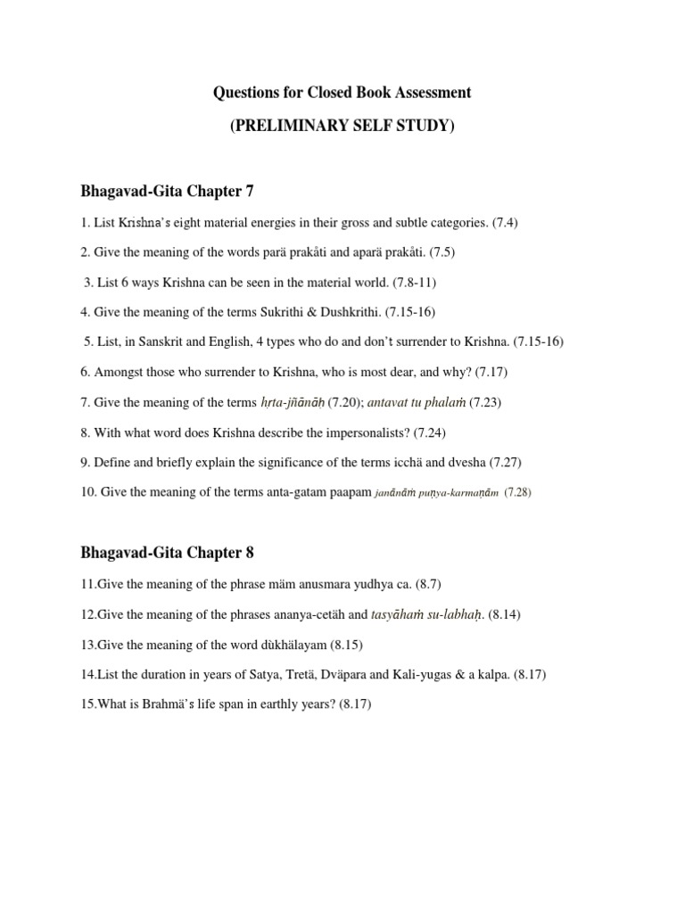 Questions For Closed Book Assessment (Preliminary Self Study) | PDF | Foreign Language Studies ...