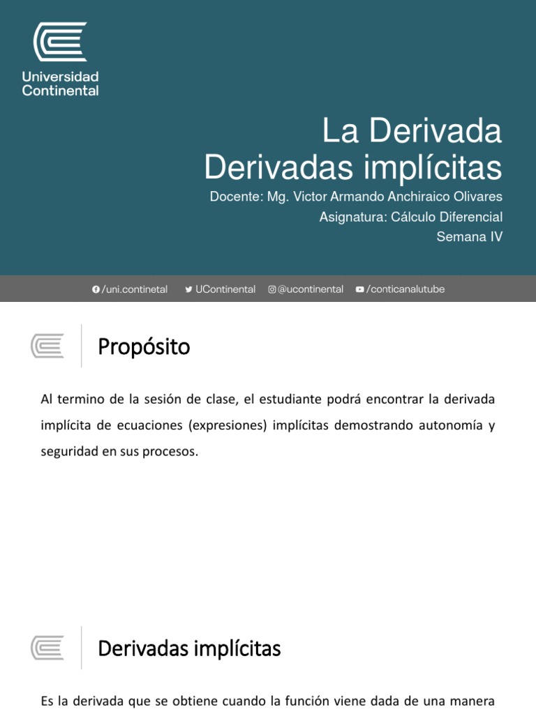 SEMANA 4 - U2-2 - La Derivada - Derivadas Implícitas - TERMINADO | PDF | Derivado | Variable ...