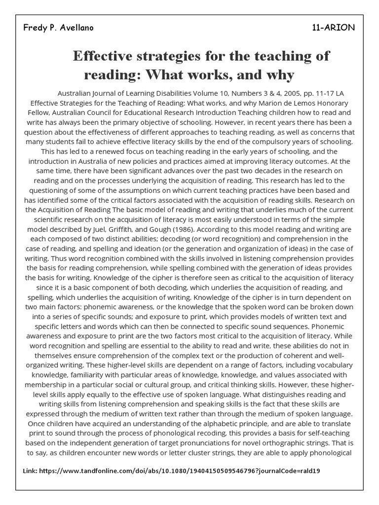 Effective Strategies For The Teaching of Reading | PDF | Language Arts ...