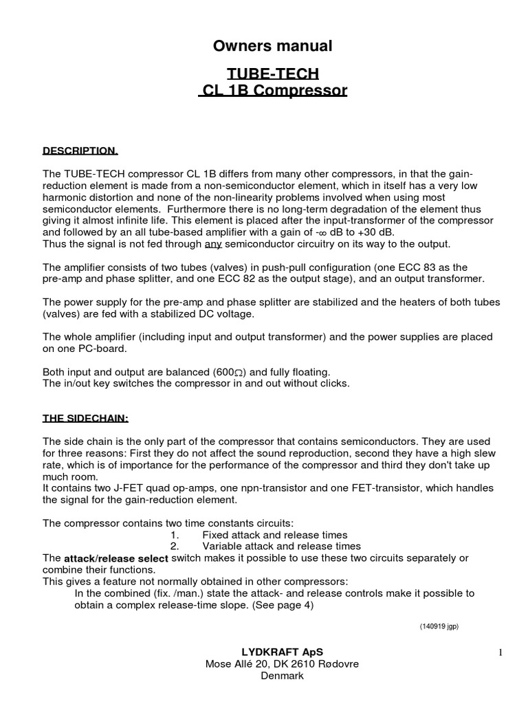 Tube Tech Manual CL1B | PDF | Amplifier | Decibel