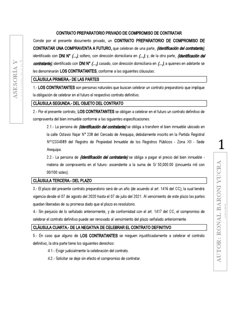 5 - Contrato Preparatorio de Compromiso de Contratar | PDF | Derecho civil (sistema legal ...