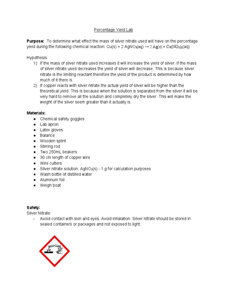 Percentage Yield Lab - Gianluca | PDF | Silver | Chemical Reactions