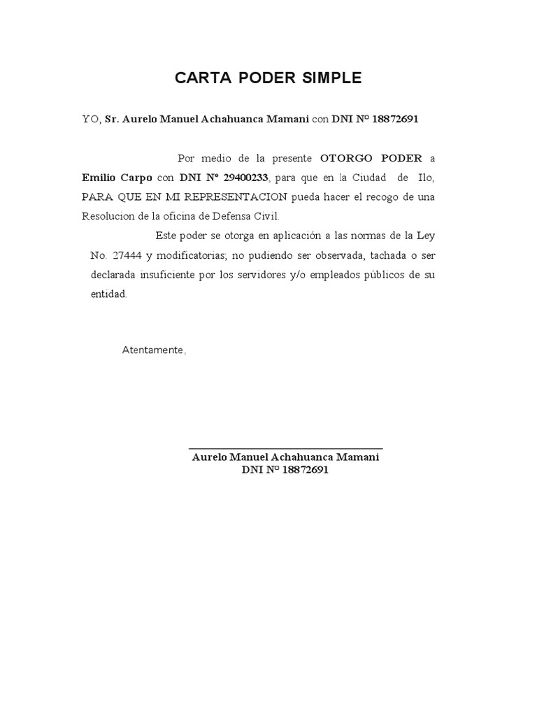 Carta Poder Simple | PDF | Derecho