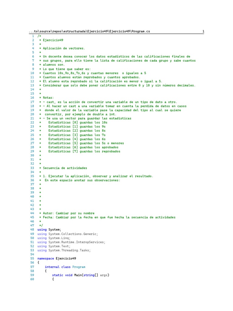 Ejercicio en C# N.49 | PDF | Ingeniería Informática | Desarrollo de ...