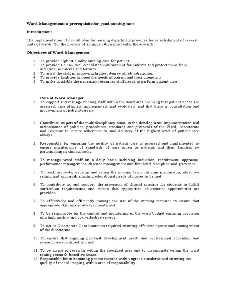 Ward Management | PDF | Nursing | Hospital
