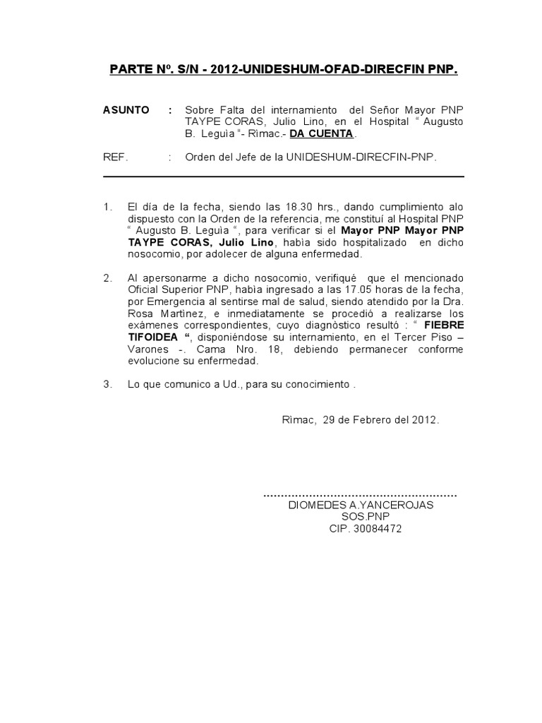 Parte Nº. S/N - 2012-Unideshum-Ofad-Direcfin PNP | PDF | Ley Pública | Documentos legales