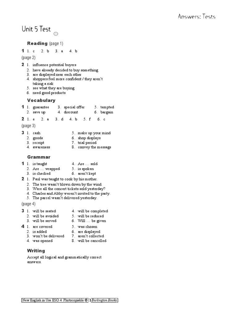 NewEngInUse4 UT5 Level1 AK | PDF