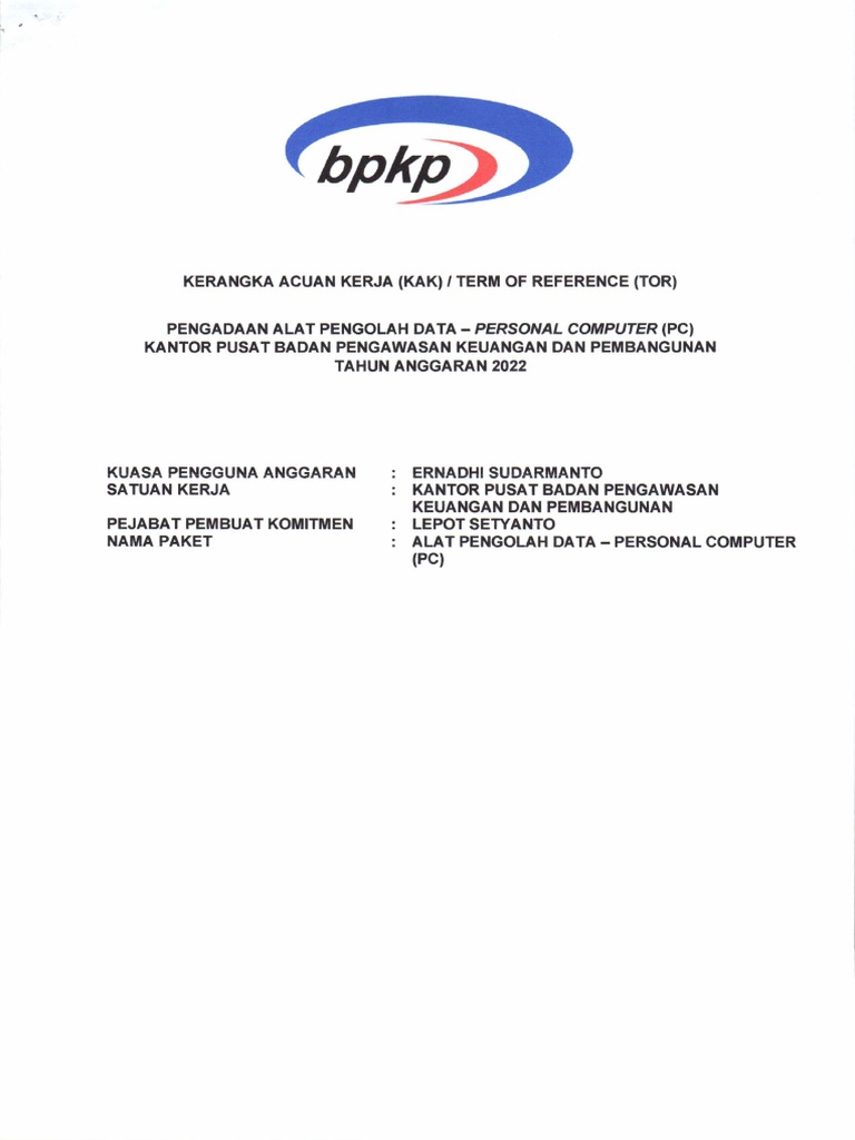 KAK Pengadaan Alat Pengolah Data PC | PDF
