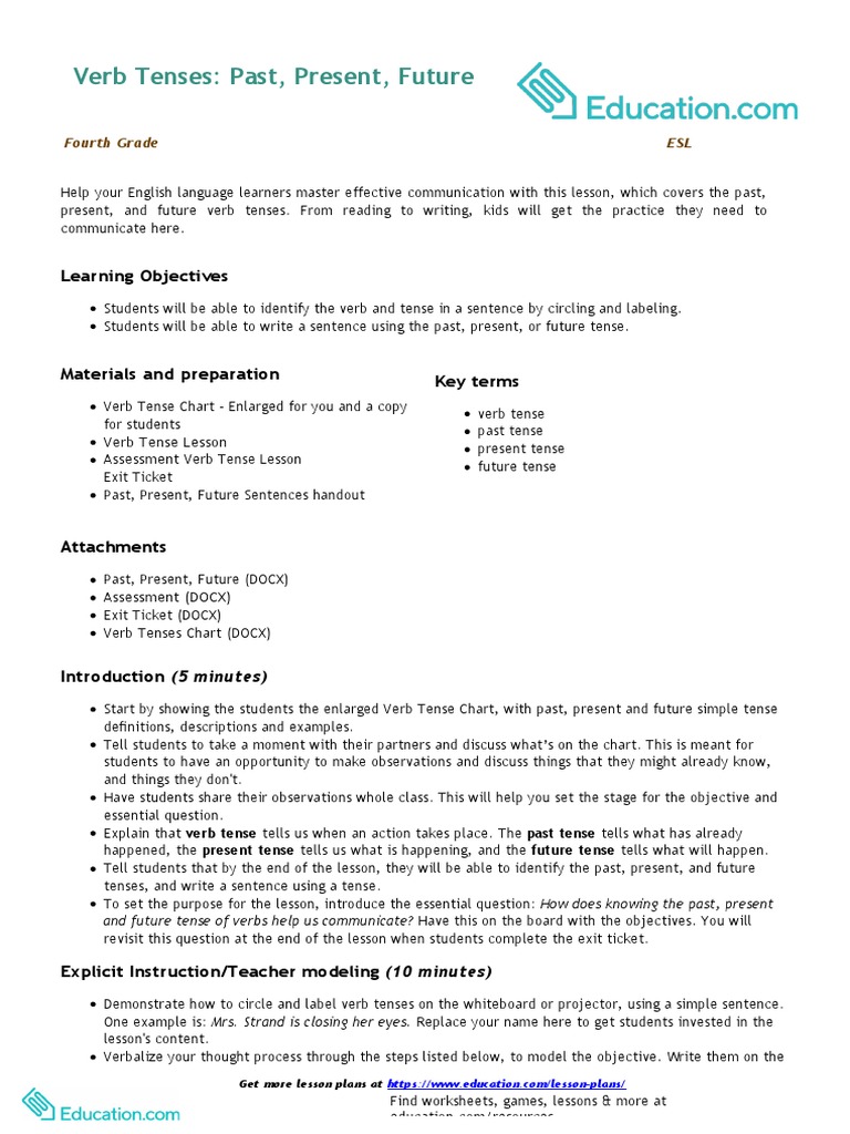 Verb Tense Lesson Plan | PDF | Verb | Grammatical Tense