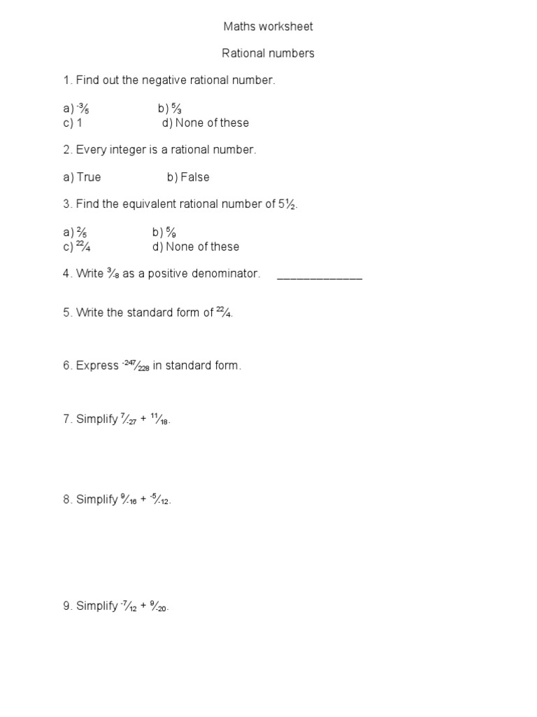 Worksheet | PDF | Rational Number | Numbers
