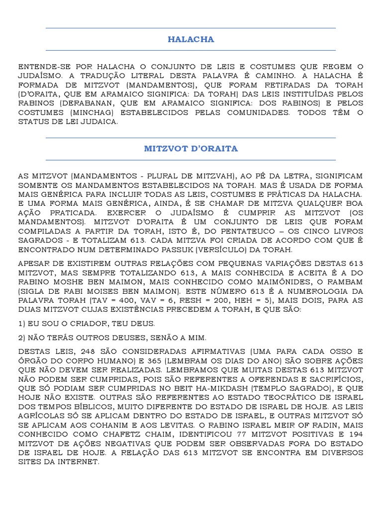 HALACHA | PDF | Torá | Shabat