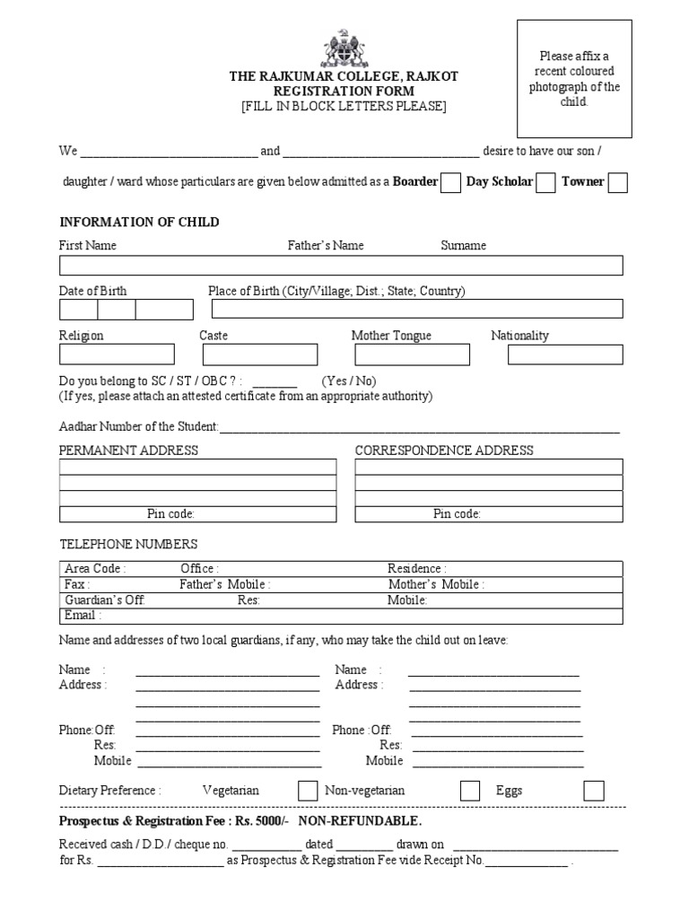 RKC Reg Form | PDF | Fee | Tuition Payments