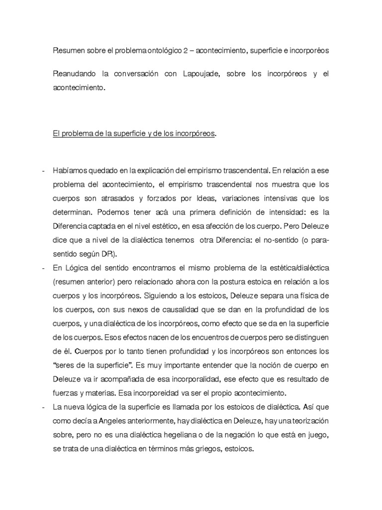 resumen 5. incoporeos y acontecimientos | PDF | Gilles Deleuze | Dialéctico