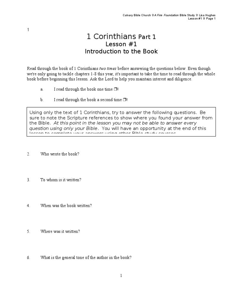 1 Cor Lesson 1 Intro To Book | PDF | Wellness | Religion & Spirituality