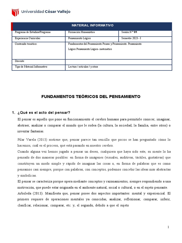 Material - Informativo - S01 - Tagged | PDF | Pensamiento | Razón