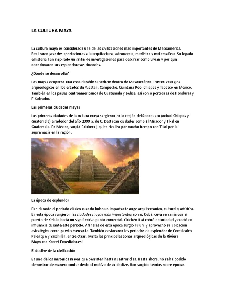La Cultura Maya: ¿Dónde Se Desarrolló? | PDF | Civilización maya ...