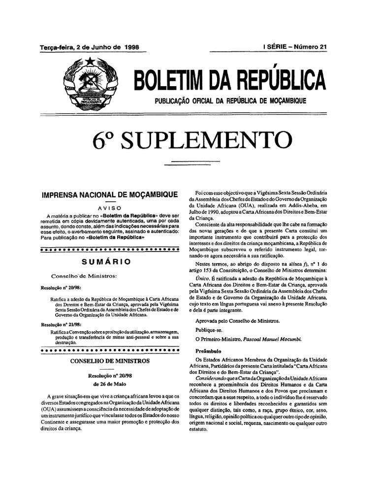 6 Suplemento: Boletim Da República | PDF | Família | Adoção
