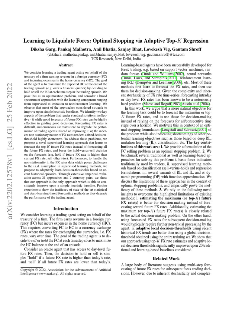 Learning To Liquidate Forex: Optimal Stopping Via Adaptive Top-K Regression | PDF | Mathematical ...