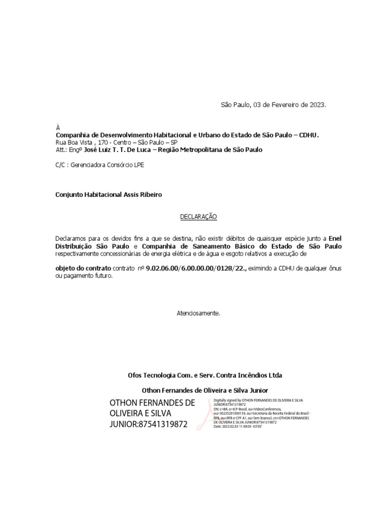 Decl Concessionarias CDHU ERMELINO MATARAZZO 1 | PDF