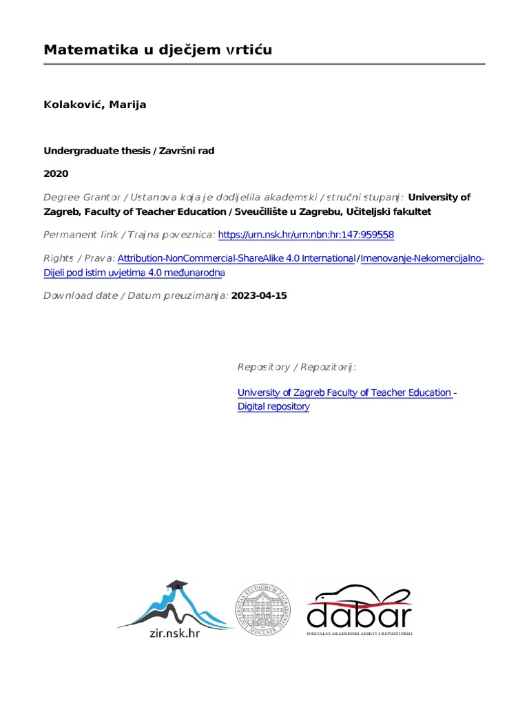 Kolakovic Marija - Matematika U Djecjem Vrticu | PDF