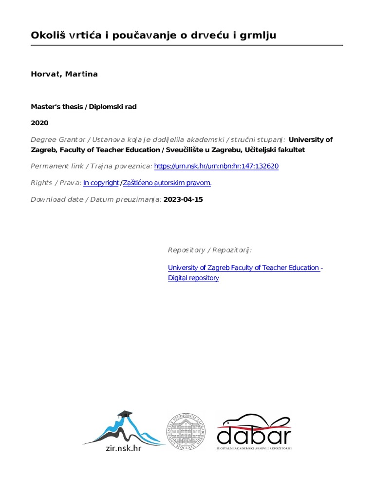Okolis Vrtica I Poucavanje o Drvecu I Grmlju - Horvat Martina | PDF
