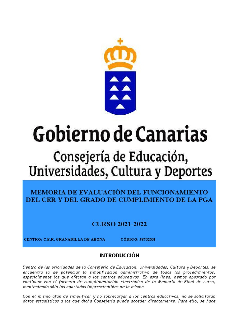 Memoria de Evaluación Del Funcionamiento Del Cer Y Del Grado de ...