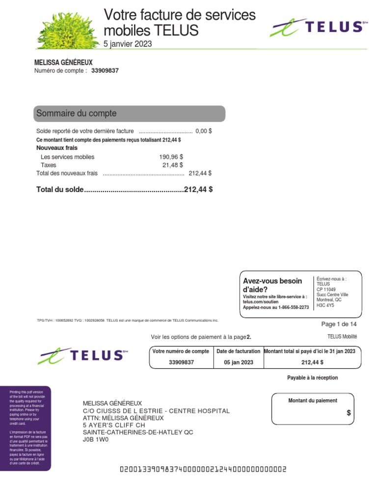 Facture de services mobiles TELUS | PDF | Secteurs du service